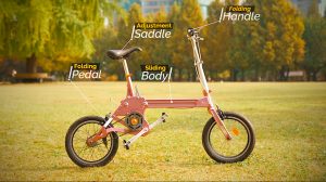 The Pop- Cycle collapsible bike features a slide-in/slide-out frame ...